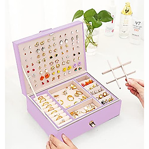 QBestry Stud Earring Organizer for Girls Purple Jewelry Box for Earrings Necklace Jewelry Organizer,Girls Earring Box for Womens Necklace Holder Rings Organizer Bracelet Earring Storage Case,Purple