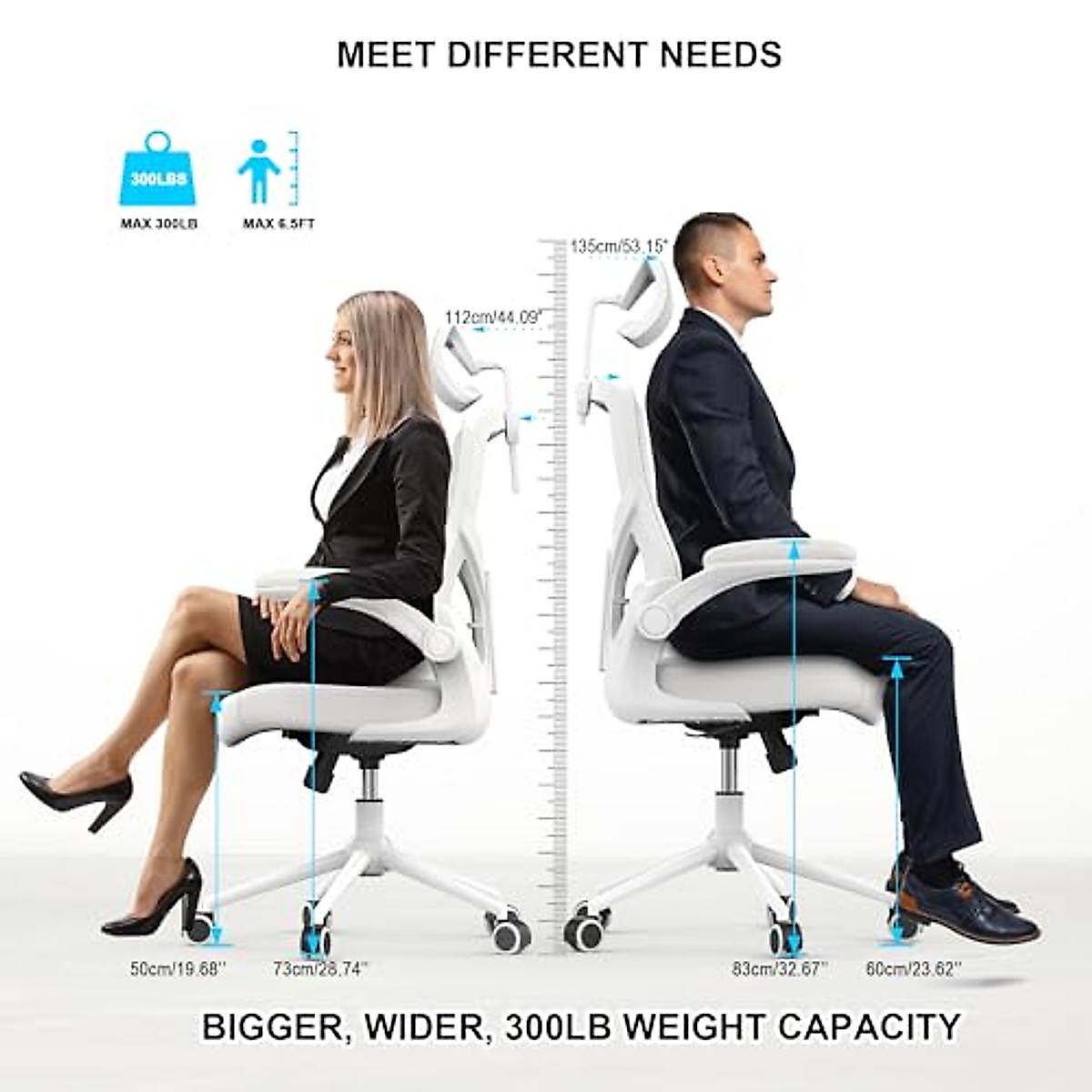 𝑯𝑶𝑴𝑬 𝑶𝑭𝑭𝑰𝑪𝑬 𝑪𝑯𝑨𝑰𝑹, Ergonomic Mesh Desk Chair, High Back Computer Chair- Adjustable Headrest with Flip-Up Arms, Lumbar Support, Swivel Executive Task Chair (Modern, White)