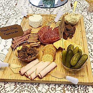 Funland 4PCs Gold Cheese Knife Spreader Set, Cute Butter Knife Slicer with Marble Handle, Cheese Spredering, Fruit Fork and Spatula for Jams - Cheese Board Accessories for Holiday, Weddings, Parties