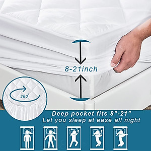 Uraclaire Mattress Pad with 8-21'' Deep Pocket,Cooling Mattress Topper Cover,Ultra Soft Quilted Fitted Breathable Fluffy Microfiber Mattress Protector(Full)