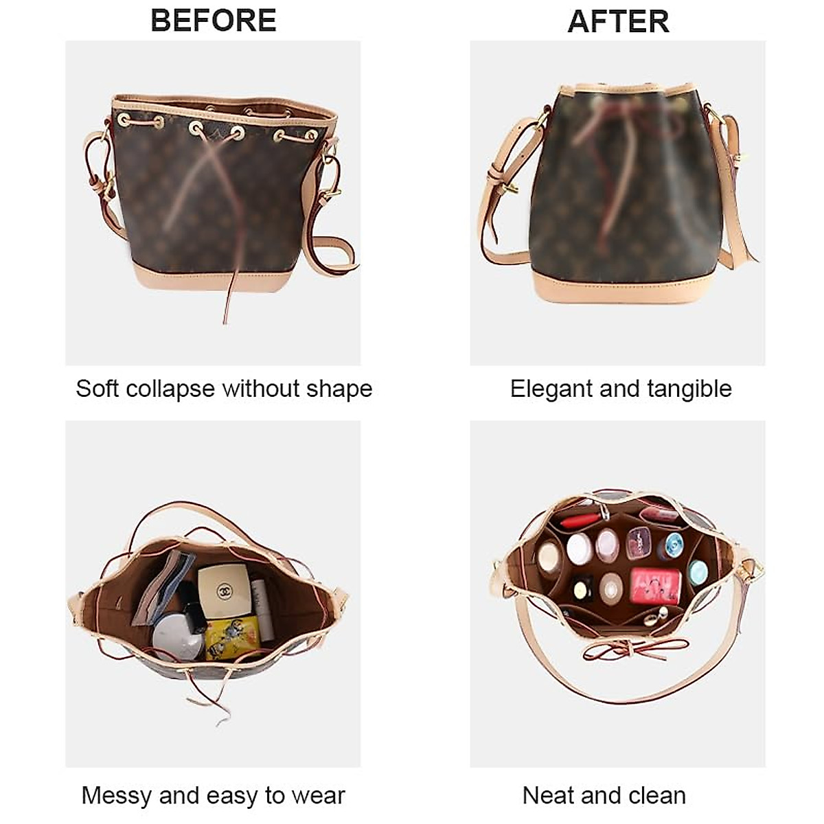 Lckaey Purse Organizer insert for LV NOE BB Petit NOE NM storage bag Organizer With Zipped pocket Y059coffee-Large