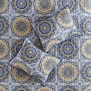 Madison Park Tangiers Quilt Modern Classic Design All Season, Breathable Coverlet Lightweight Bedding Set, Matching Shams, Decorative Pillow, King/Cal King(104"x94"), Circle Blue 6 Piece