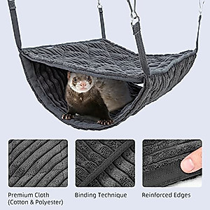 Niteangel Luxury Double Bunkbed Hammock, Fit 2 Adult Ferrets or 5 More Adult Rats Warm Plush Hanging Hammock Bed Hideout for Hamster Guinea Pig Rat Ferret Chinchill(Gray)