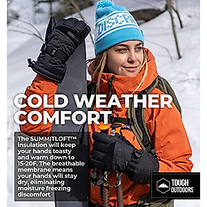 Tough Outdoors Ski Gloves - Waterproof Snow Gloves for Women and Men - Winter Snowboard Gloves - Skiing & Snowboarding Gloves for Cold Weather - with Wrist Leashes, Nylon Shell, Thermal Insulation