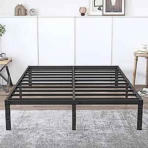 YUSENHEEI Full Size Bed Frame 16 Inches High Metal Platform Bedframe with Slat Strips Easy Assembly Heavy Duty Strong No Need Box Spring Noise Free Non-Slip Large Storage Space Underbed