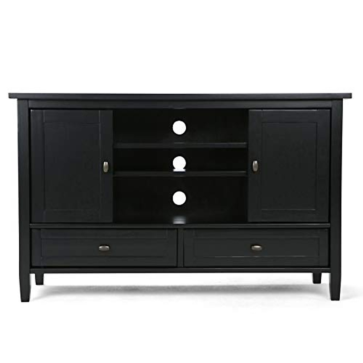 SIMPLIHOME Warm Shaker SOLID WOOD 47 Inch Wide Transitional TV Media Stand in Black For TVs up to 52 Inches, For The Living Room and Entertainment Center