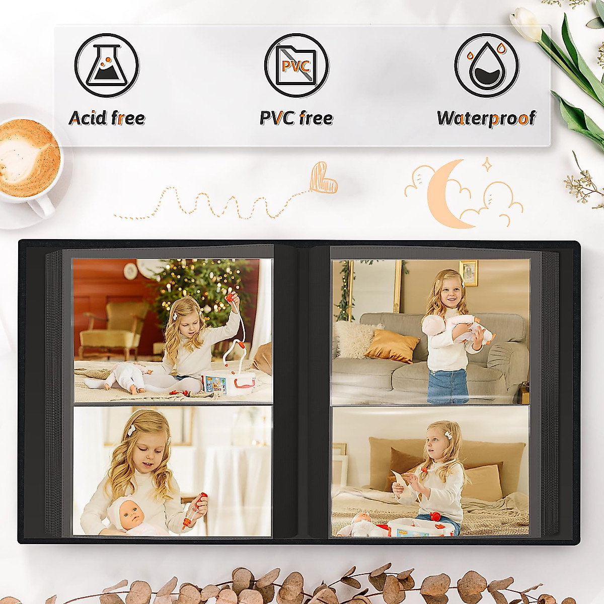 Popotop Photo Album 4x6 200 Pockets for Wedding Gifts,Linen Hardcover Picture Albums for Family Anniversary Baby Vacation Pictures