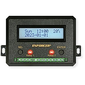 Seco-Larm SA-027HQ 365-Day Annual Timer with Two Relay Outputs; 100 Programmable Events, Password Protection, 10 Programmable Holidays, Built-in Clock Backup Battery, Alphanumeric Backlit LCD Display