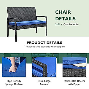 OLYMSOLD Patio Conversation Sets, 4 Piece Patio Furniture Set, Rattan Patio Furniture Sets, Outdoor Conversation Sets, Wicker Patio Furniture Set, Balcony Furniture Set