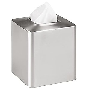 mDesign Metal Square Tissue Box Cover for Bathroom - Modern Steel Holder/Dispenser for Paper Facial Tissues - Bathroom Tissue Box Cube for Counter - Avia Collection - Brushed Stainless Steel
