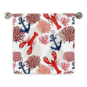VunKo Lobster Anchor Corals Kitchen Dish Towel Soft Highly Absorbent Hand Towel Home Decorative Multipurpose for Bathroom Hotel Gym and Spa 15.7 x 27.5 Inches