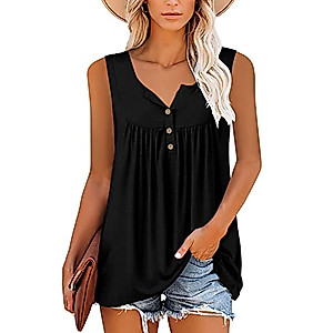 Casual Loose Tops for Women Buttons T Shirts Sleeveless Tunics for Leggings Black XXL