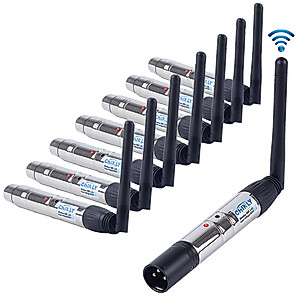 CHINLY 8pcs 2.4G DMX512 Wireless 1 Male Transmitter & 7 Female Receivers Control for Stage PAR Party Light