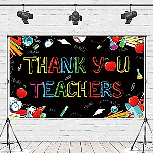 Thank You Teachers Backdrop Teacher Supplies Classroom Banner Teache Appreciation Week Day Photography Background Board Wall Hanging Sign for School Outdoor Decoration Office Holiday Decor Photo