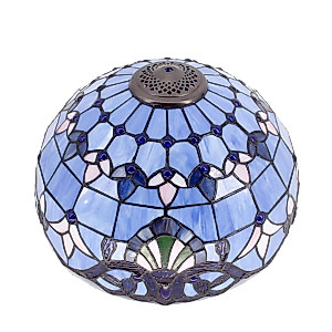 WERFACTORY Tiffany Floor Lamp Blue Purple Baroque Stained Glass Standing Reading Light 16X16X64 Inches Antique Pole Corner Lamp Decor Bedroom Living Room Home Office S003C Series