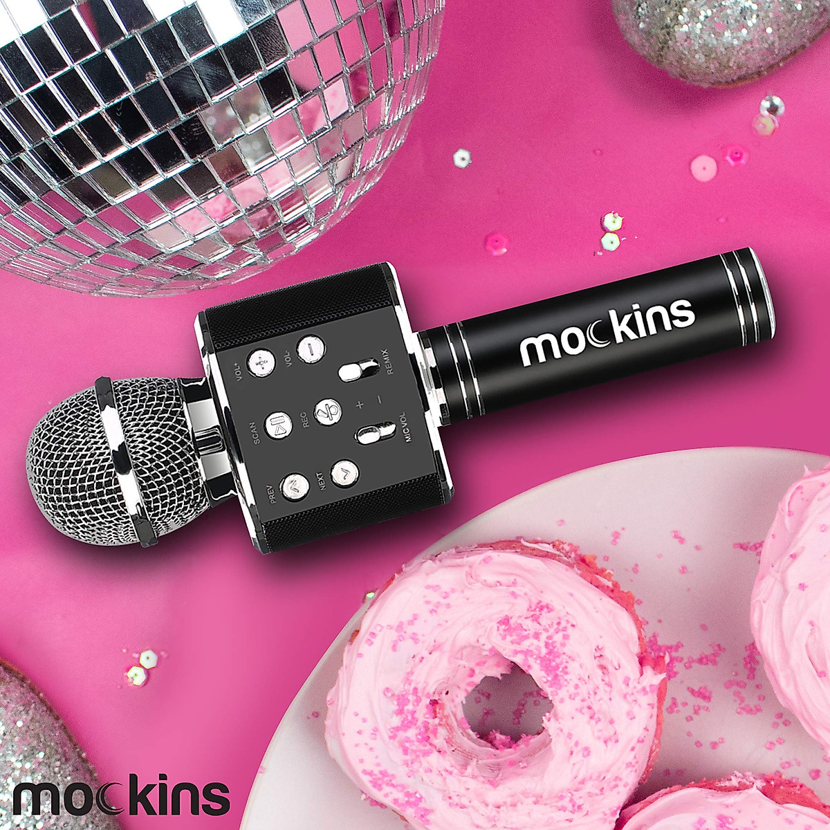 Mockins 2 Pack Black Bluetooth Karaoke Microphone for Kids with Bluetooth Speaker | Wireless Microphone Karaoke Compatible w/Android & iOS | Bluetooth Microphone Wireless | Karaoke Mic