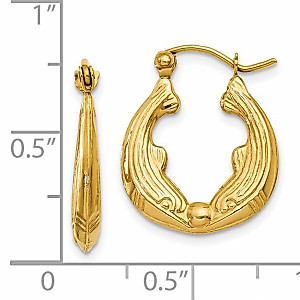 14K Yellow Gold Sea Dolphin Ocean Fish Beach Nautical Hoop Earrings
