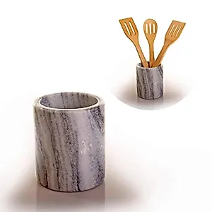 Premium Marble Utensil Holder- Multi-purpose Holder- Pen Holder- Wine Chiller- Flower Vase (White & Grey Marble- Medium)