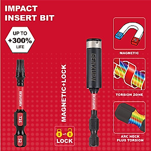 GEINXURN 50 Pieces T25 2 In. Impact Tough Magnetic #25 Torx Head Power Bits, S2 Alloy Steel T25 Screwdriver Bits Set with 1Pcs Impact Bit Holder
