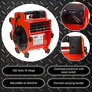 Blower Fan - 3-Speed Heavy-Duty Floor and Carpet Dryer - Portable Air Mover with 4 Different Angles for Basements, Cars, or Garages by Stalwart (Red)