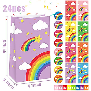 JOHOUSE 24PCS Treat Paper Bags, Colorful Gift Bag with Tissue Paper Rainbow Goody Bags Treat Bags with Stickers for Party Birthday Baby Showers Weddings