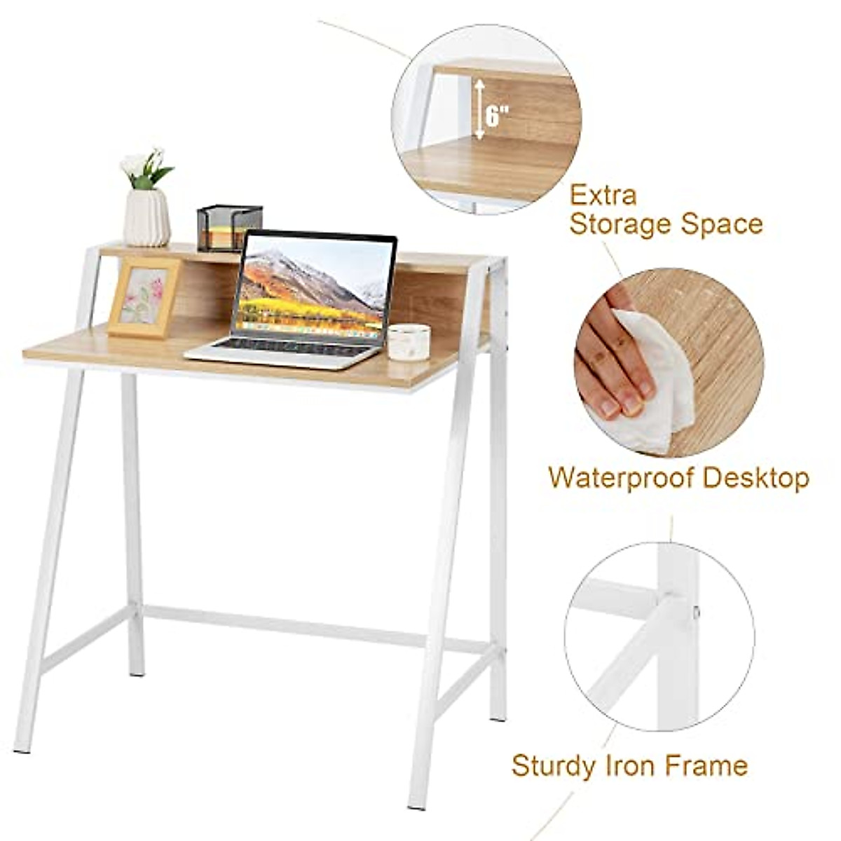 Tangkula Small Computer Desk, Compact Home Office Desk with Sturdy Frame, 2 Tier Study Writing Table for Small Place Apartment Office, Desk for Bedroom, Kid’s Desk