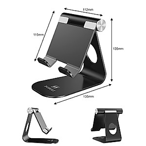 Doboli Tablet Stand Tablet Holder for Desk Adjustable Stand Foldable Tablet Holder Compatible with Ipad Galaxy Tab iPhone Kindle Black