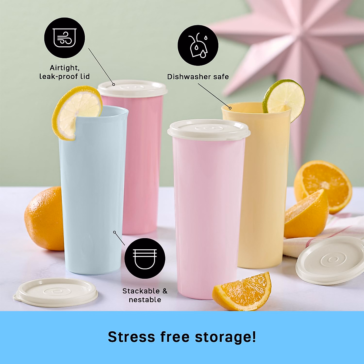 Tupperware Tumbler Set - 24 Count - Dishwasher Safe & BPA Free (12 Tumblers + 12 Lids, 16 fl oz each)