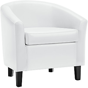 Topeakmart Faux Leather Club Chair, Modern Accent Chair and Cozy Barrel Chair with Sturdy Wood Legs for Living Room Bedroom Reception Room, White