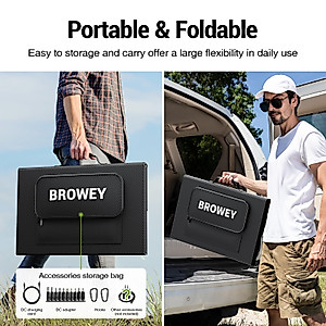 BROWEY 120Watt Portable Solar Panel for Power Station, IP68 Waterproof Solar Charger with Adjustable Stand Foldable for Outdoor RV Camping Van Off-Grid Solar Backup