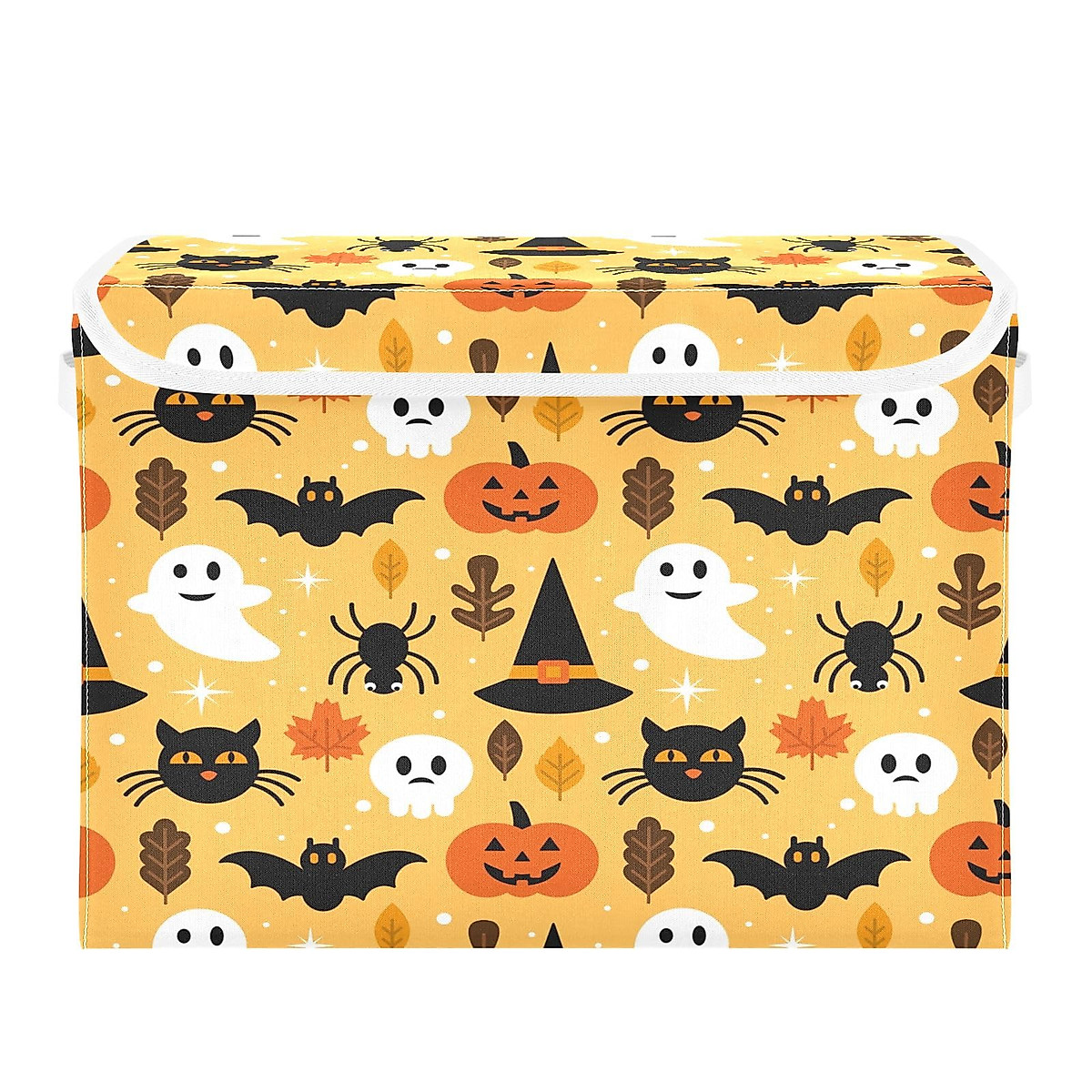 Storage Bins with Lids and Handles, Halloween Seamless Pattern Design with Ghost Skull Pumpkin and Cat Storage Box Storage Basket with Cover Collapsible Organizer Containers for Home