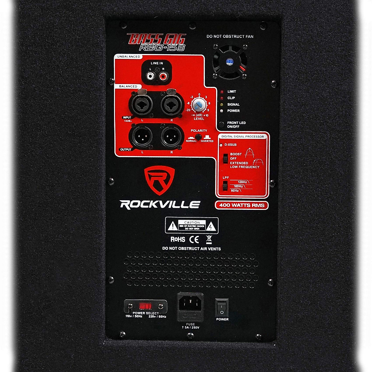 Rockville RBG15S 1600w Active Powered PA Subwoofer w/DSP + Limiter Pro/DJ, 15 inch, Black