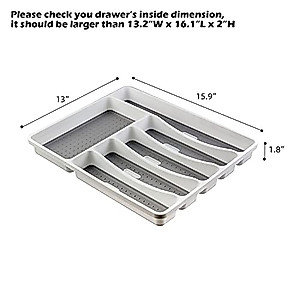LeMuna Silverware Tray for Drawer, Plastic Cutlery Tray Kitchen Drawer Organizer, 6 Compartment Flatware Cutlery Organizer, Soft-Grip Lining and Non-Slip Rubber Feet