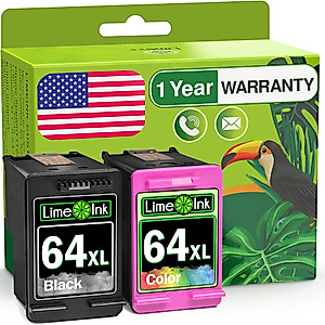 Limeink Remanufactured Ink Cartridges Replacement for HP 64 Ink Cartridges for HP 64xl Ink Cartridge Combo Pack Printer Ink for HP 64 xl Envy for HP Printer Ink 64 for HP Ink 64 Black and Color 2 Pack