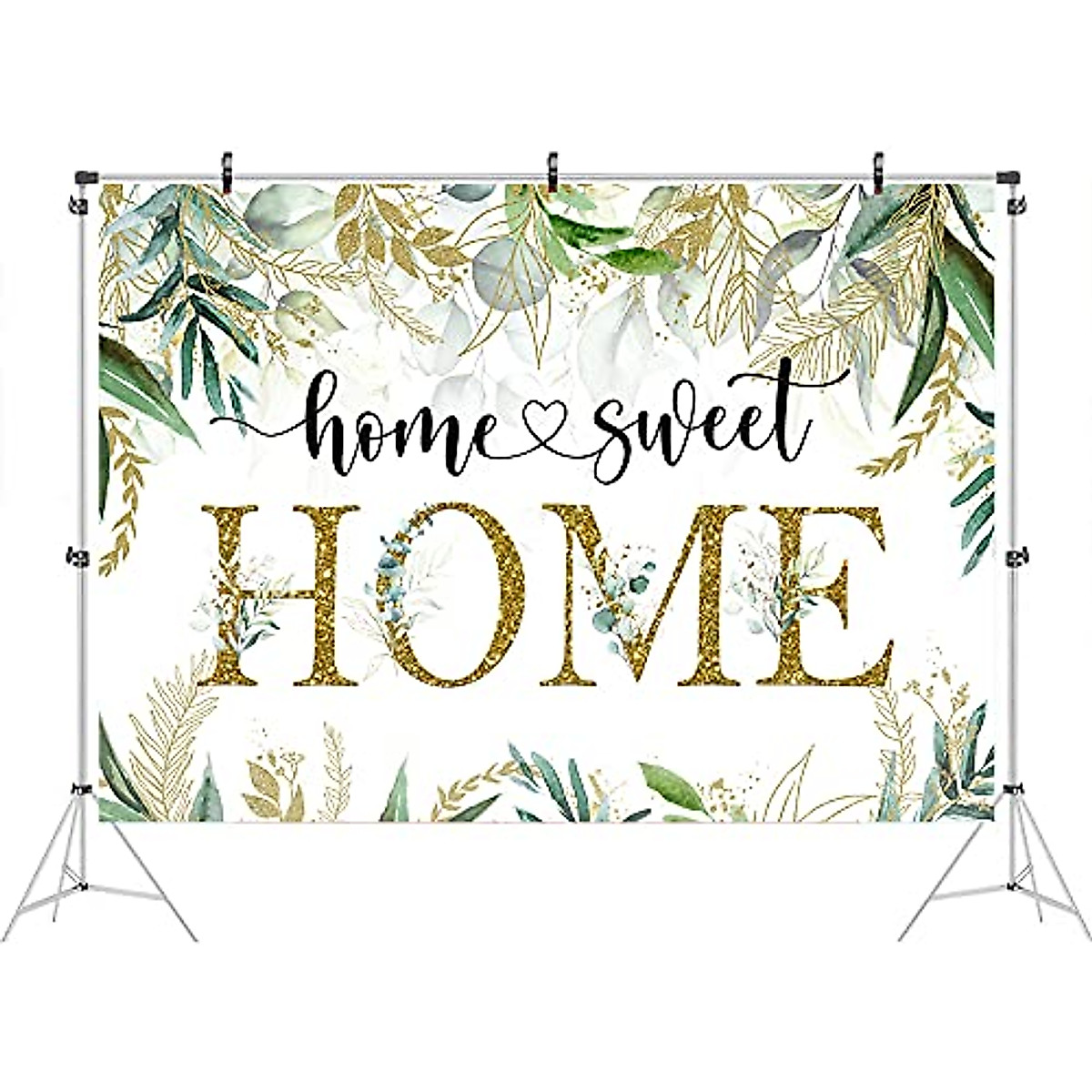Ticuenicoa 7x5ft Housewarming Backdrop Green Leaves Background for New House Party Decorations Gold Housewarming Photography Home Sweet Home Banner Background Photo Booth Wedding Cake Table Supplies