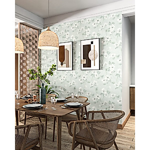 Naphite Green Floral Peel and Stick Wallpaper Boho Contact Paper for Cabinets Sage Green Flower Watercolor Contact Paper Modern Self Adhesive Removable Wallpaper for Bedroom Decor 17.3inW 78.7inL