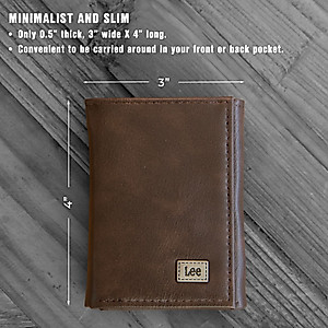 Lee Men’s Trifold Wallet Slim Casual Everyday Minimalist Cash and Card Holder with ID Window (Brown)