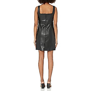 The Drop Women's Hank Vegan Leather Square Neck Mini Dress, Black, XL