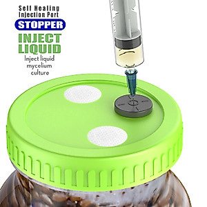 6Pcs Wide Mouth Liquid Culture Lid Food Grade Plastic Fermentation Mason Jar Lid with 0.22um PTFE Synthetic Filter Paper Sticker & 20mm Rubber Stopper Mushroom growing Kit