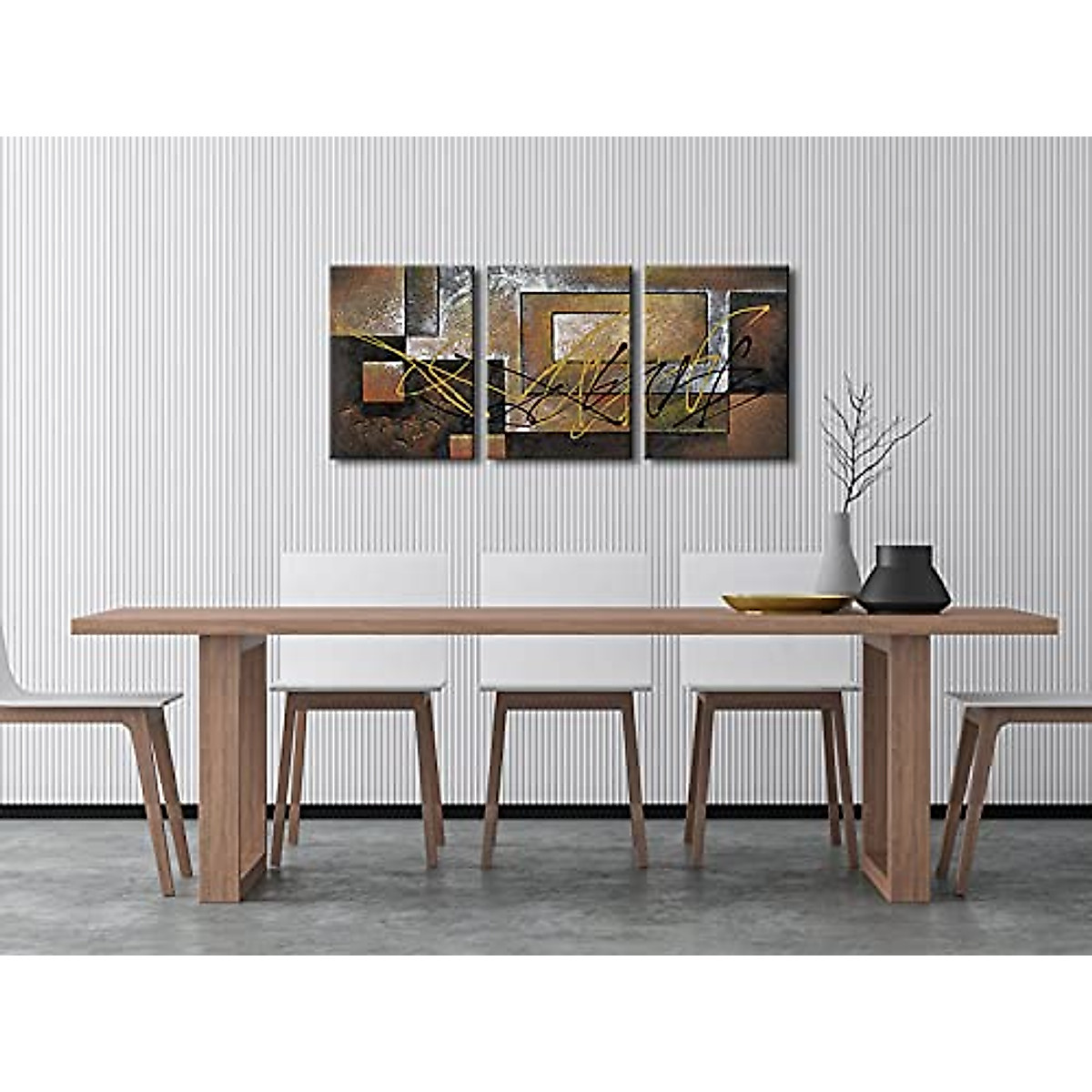 Pyradecor Modern 3 Piece Canvas Prints Abstract Brown Landscapes Pictures Paintings on Canvas Wall Art Work for Living Room Bedroom Kitchen Home Decorations