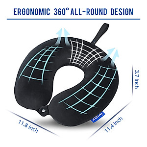 Fabuday Memory Foam Travel Pillows for Airplanes - Neck Pillow for Traveling with Attachable Snap Strap Soft Washable Cover, Flight Pillow for Sleeping, Car, Home, Office, Black