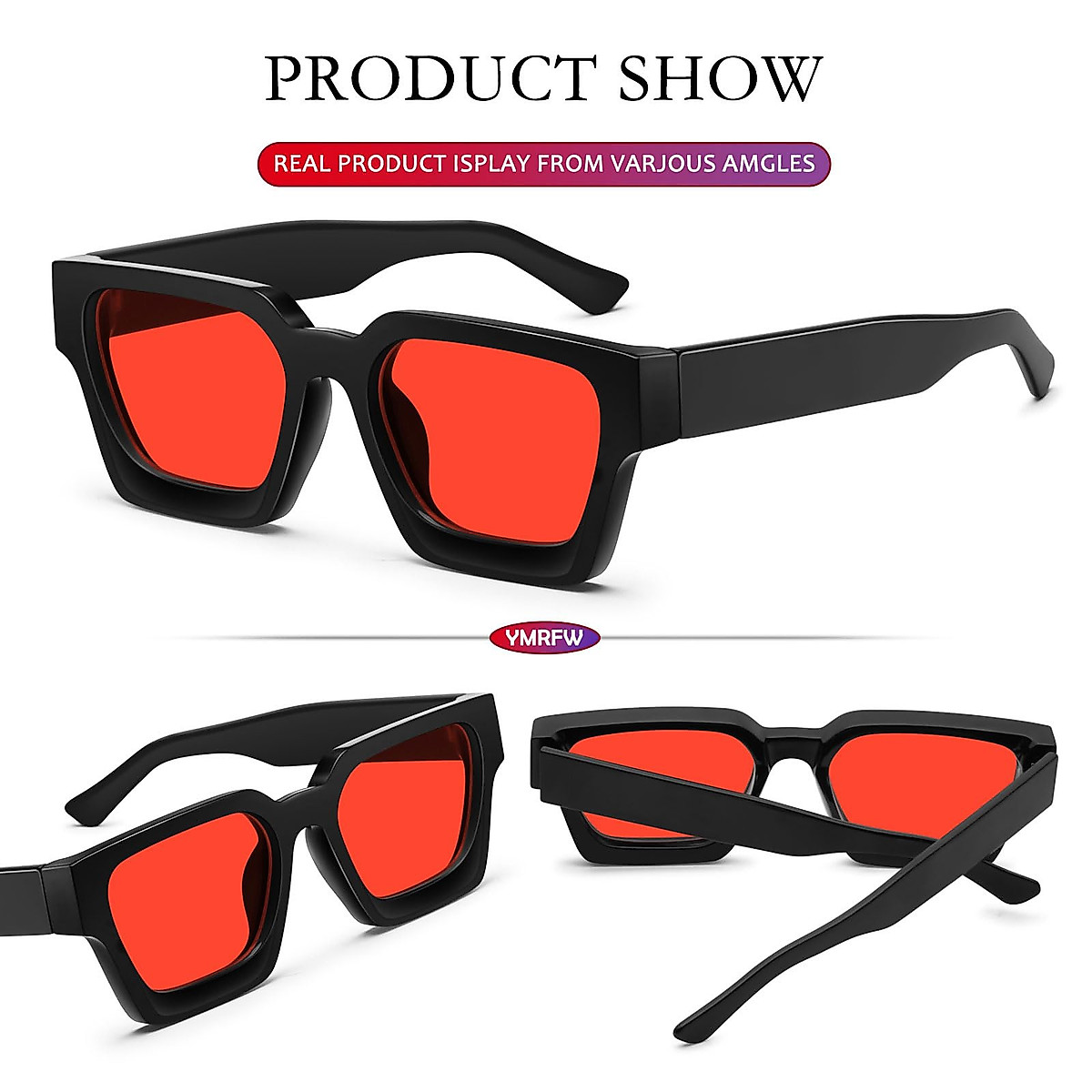 YMRFW Simple Women's Square Sunglasses Men's Thick Frame Classic Trend Black Sunglasses UV Protection