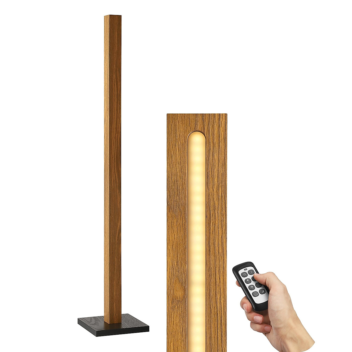 EDISHINE Mid Century Modern Floor Lamp with Remote, Dimmable Wood LED Corner Light, Minimalist Standing Mood Lighting for Living Room, Bedroom, Office, 7 Color Temperature 2700K~6000K, 46"