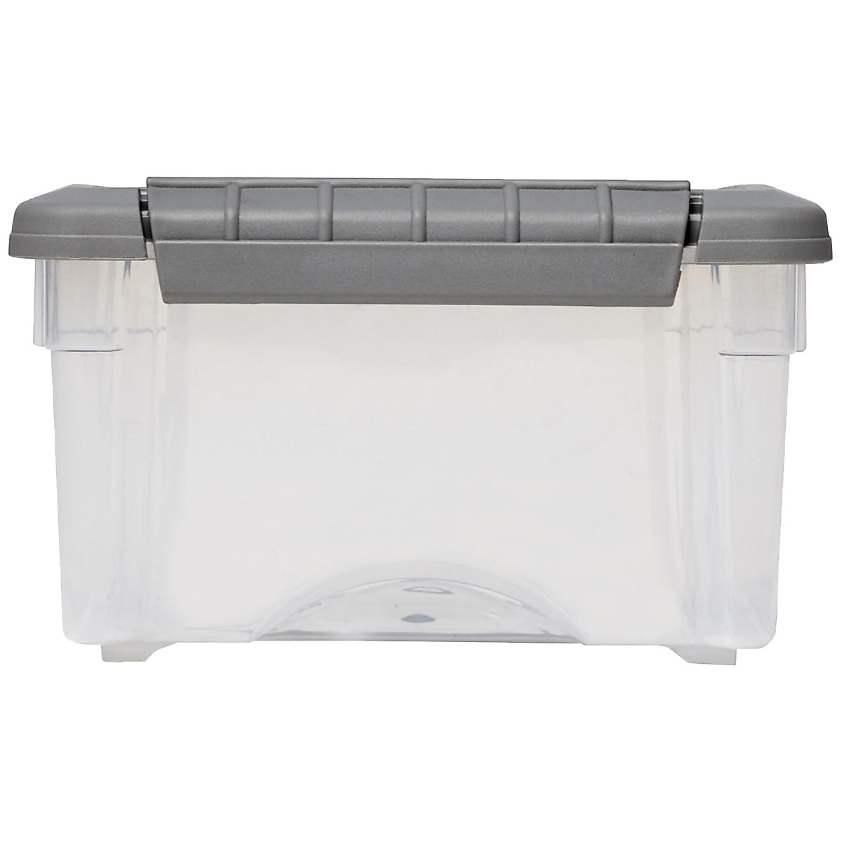 Amazon Basics 5 Quart Stackable Plastic Storage Bins with Latching Lids- Clear/ Grey- Pack of 10