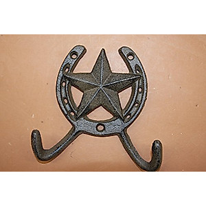 Texas Bath Decor Lone Star Towel Hooks Horseshoe Wall Hooks Solid Cast Iron, 12 inch Wide, W-72, Bundle 3 Items