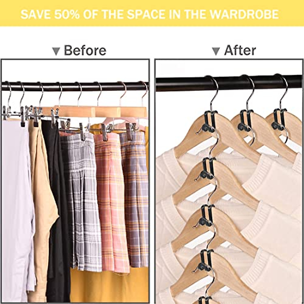 60 Pcs Clothes Hanger Connector Hooks,Heavy Duty Plastic Cascading Hanger Hooks Extender Clips,Wardrobe Clothing Hangers Connection Hooks for Organizer Closet Cabinet Space Savers Hangers, Black