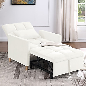 HANLIVES 3-in-1 Single Convertible Chair Bed,Sleeper Sofa Chair Bed with Pillow,Multi-Functional Sleeper Chair with Adjustable Backrest,pullout Sofa Bed with Velvet Fabric for Apartment(White)