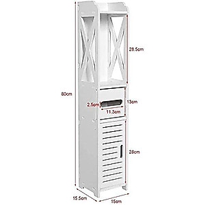 Bathroom Cabinet, Bathroom Storage Corner Floor Cabinet Modern White Wood Cupboard Shelf Tissue Storage Rack Toilet Towel Storage Shelf Organizer Cupboard Shelf , 31.5 x 6.1 x 5.9 in