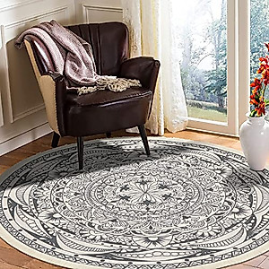 HEBE 6 Ft Round Area Rugs Washable Chic Bohemian Mandala Hand Woven Cotton Round Rug with Tassels Indoor Throw Area Rug Circle Carpet for Living Room Kids Room