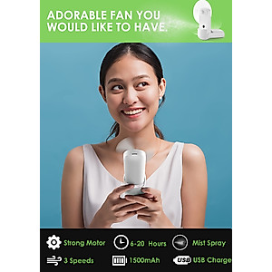 HonHey Handheld Fan Misting Fan, 3 in 1 Hand Fan, Portable, Foldable Personal Mini Fan with Rechargeable Battery Operated and 3 Adjustable Speed[6-13-20 Working Hours] for Girls Women Travelling